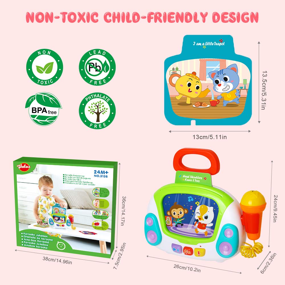 VATOS Musical Toys for Toddlers, Karaoke Singing Box Microphone Music Player with Recoding & Voice Changing Function Development Educational Einstein Toy for Baby Kid Infant Girls Age 2+ Year Old