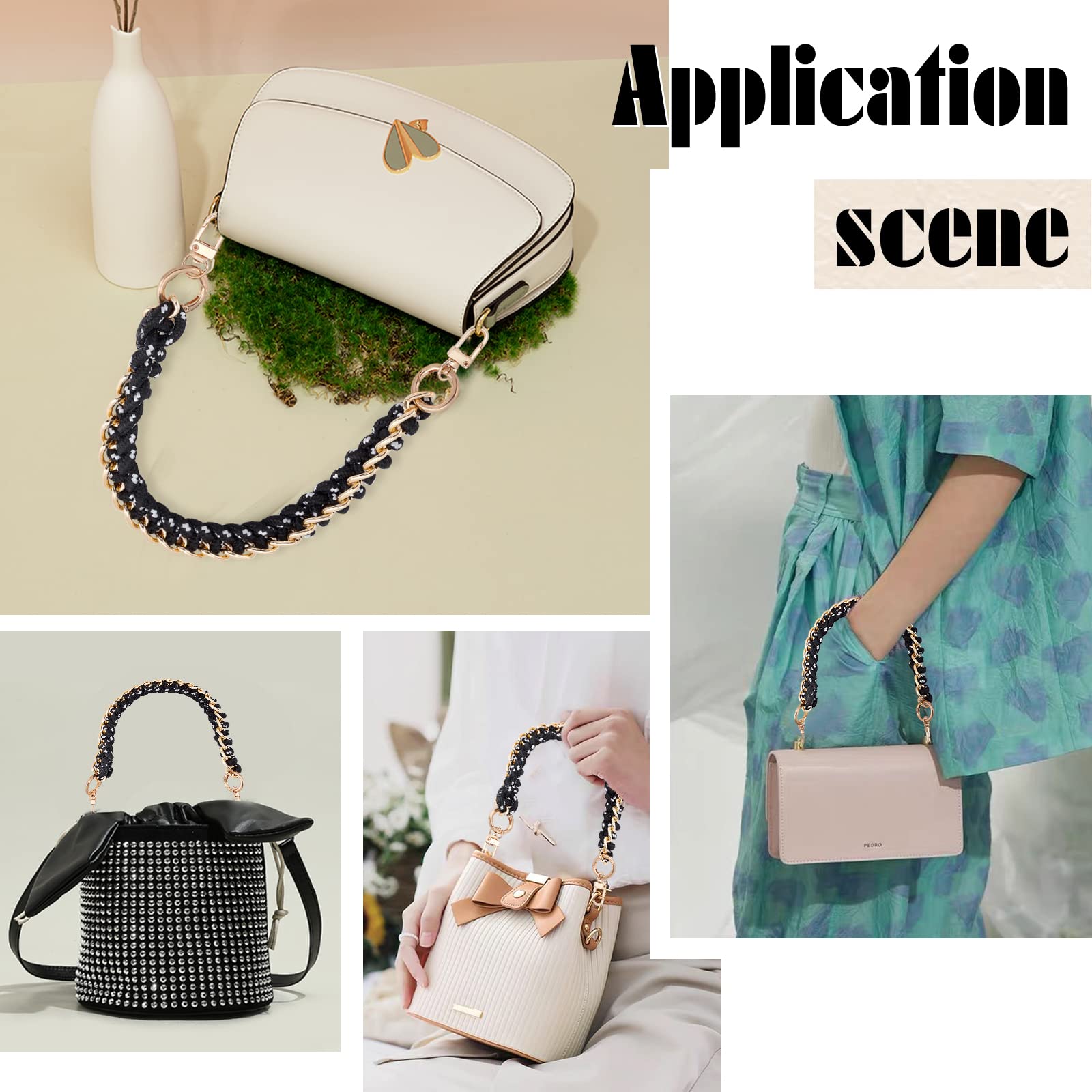 WADORN Braided Purse Handle Strap, 15.7 Inch Black Short Handbag Strap Top Handle Replacement Nylon Woven Satchel Handle with Gold Hardware for LV Beaubourg Hobo Neonoe Pochete Pouch Designer Bag