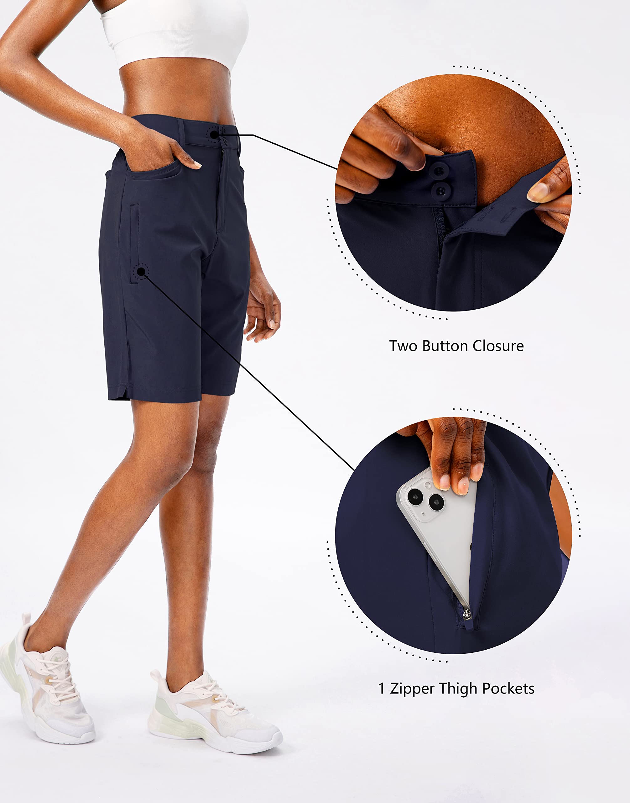Women's Golf Hiking Shorts Lightweight Quick Dry 9" Cargo Bermuda Long Shorts Knee Length with Pockets for Women (Navy, M)