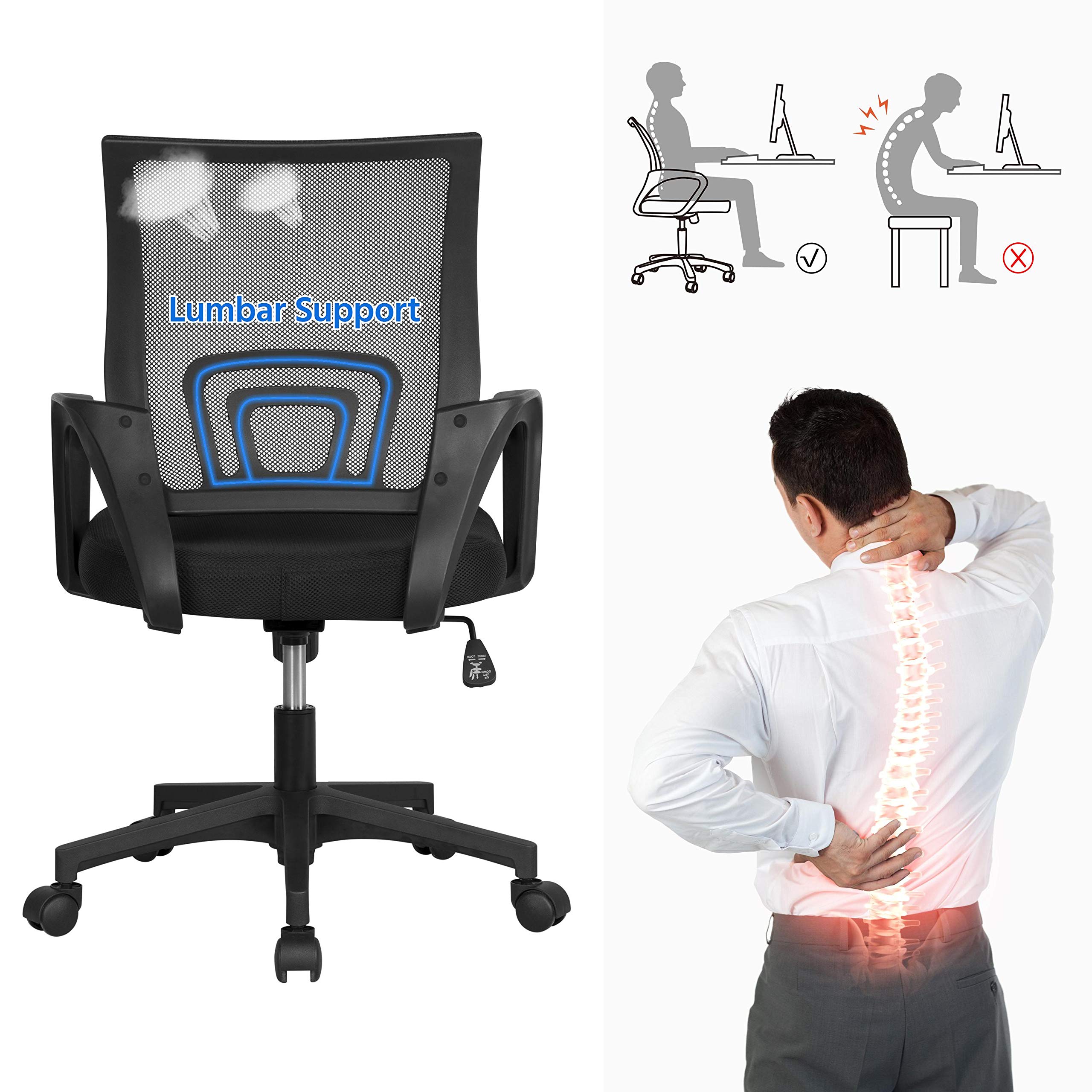 Yaheetech Office Chair Ergonomic Desk Chair Mid-Back Big Cheap Computer Chair Mesh Swivel Chair with Lumbar Support