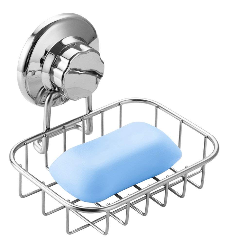 SANNO Suction Cup Soap Holder, Soap Dish Saver Tray Bar Soap Sponge Holder for Shower Wall, Bathroom, Tub and Kitchen Sink stainless steel
