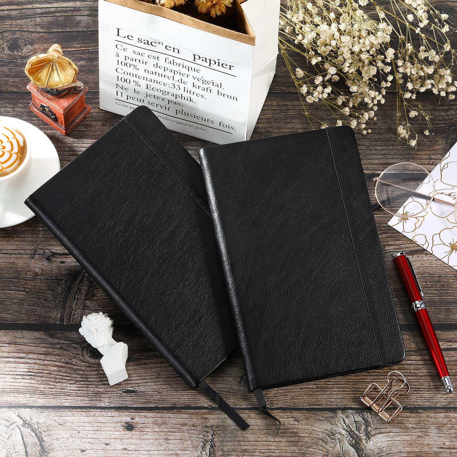 Ruled Notebook/Journal β Classic Notebook Journal for Women/Men, Faux Leather Notebooks for Work, Premium Thick Paper, Black, Hardcover, Lined (5.4 x 8.3)