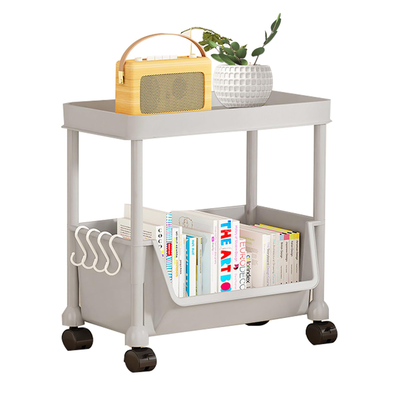 TESAY Rolling Book Cart, 44x35x26.5cm Bookshelf Cart, Adjustable Mobile Bookshelf, Multi-Functional Rolling Bookcase, Portable Book Trolley Book Shelfs Storage Organizer Shelf for Kitchen Supplies