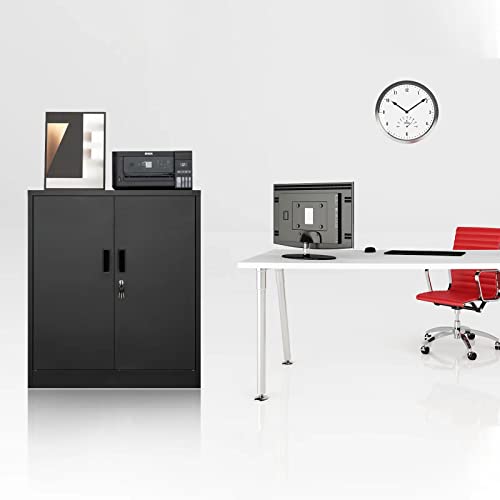 TaskStorz Metal Garage Storage Cabinets,Metal File Cabinet with 2 Adjustable Shelves, Lockable Storage Cabinets for Office, Home, Garage, Warehouse 36" H x 31.5" W x 15.7" D (Black)
