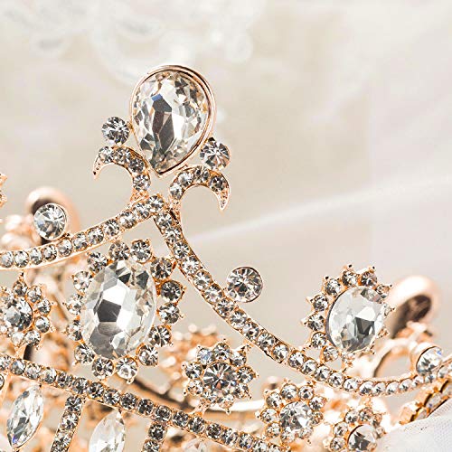 SWEETV Rose Gold Queen Crown for Women, Baroque Crown for Cake Topper, Costume Accessories for Wedding Brithday Party Babyshower Pageant