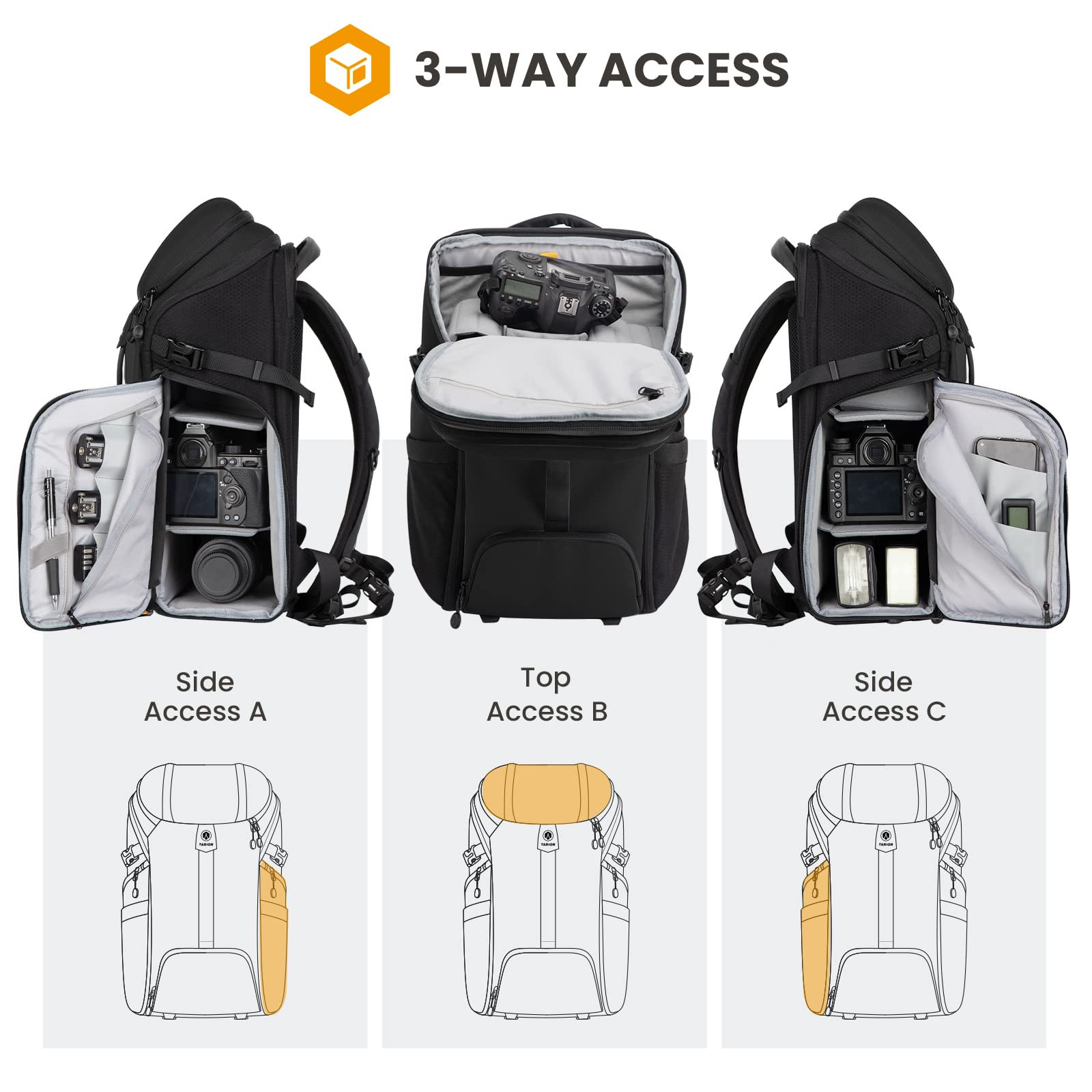 TARION Large Camera Backpack Bag - Large Photo Backpack with ๐๐ฎ๐๐ฅ-๐๐ข๐๐ ๐๐ฉ๐๐ง๐ข๐ง๐ 15.6" Laptop Sleeve Waterproof Raincover DSLR Backpack for Outdoor Photography Hiking Travel Black HX-L