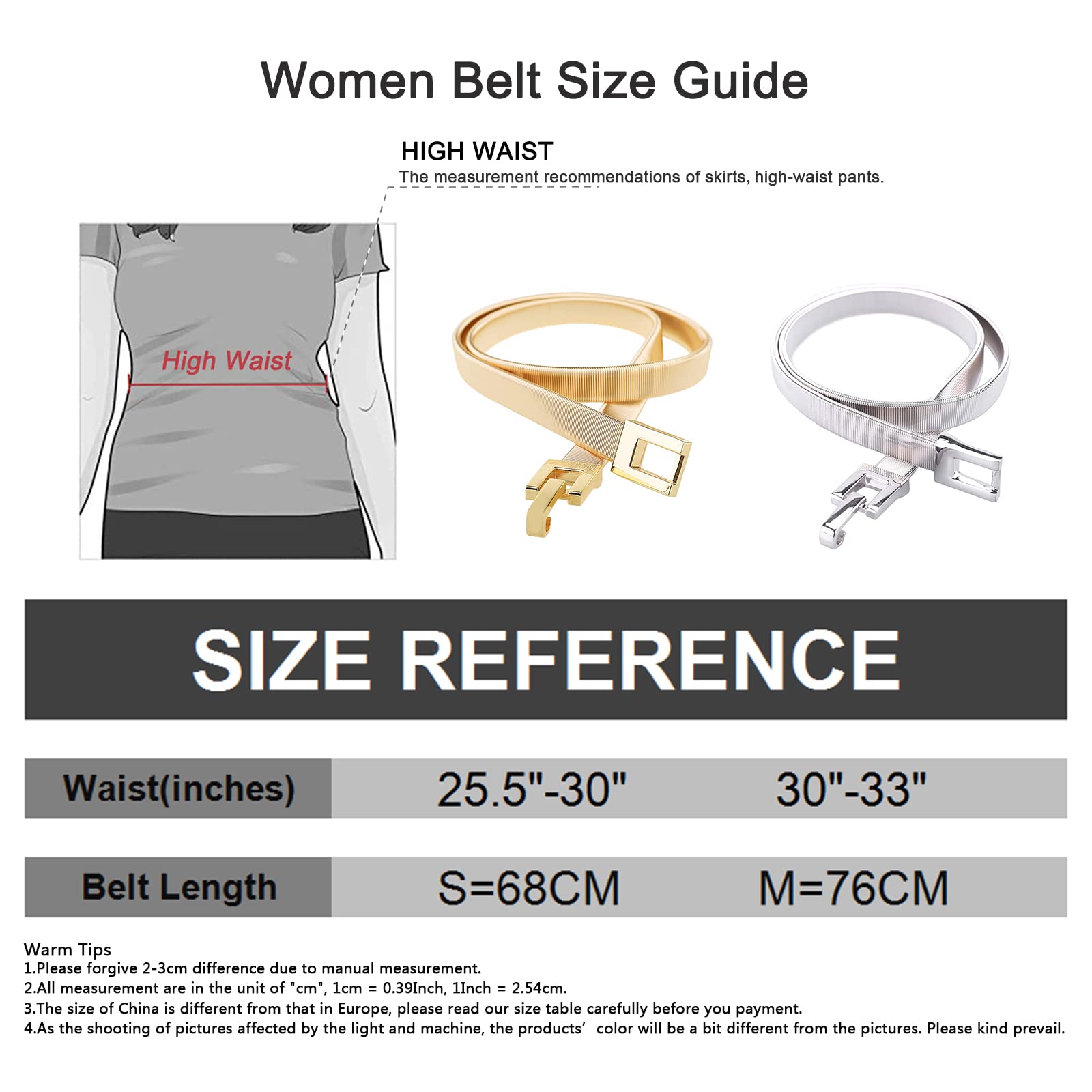 Tanpie Skinny Waist Belt of Women Elastic Metal Stretch Chain Belt Gold Medium