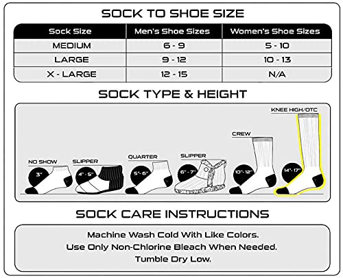 TCK Over the Calf Work Socks 3 Pair Moisture Wicking for Men and Women (Black, Large)