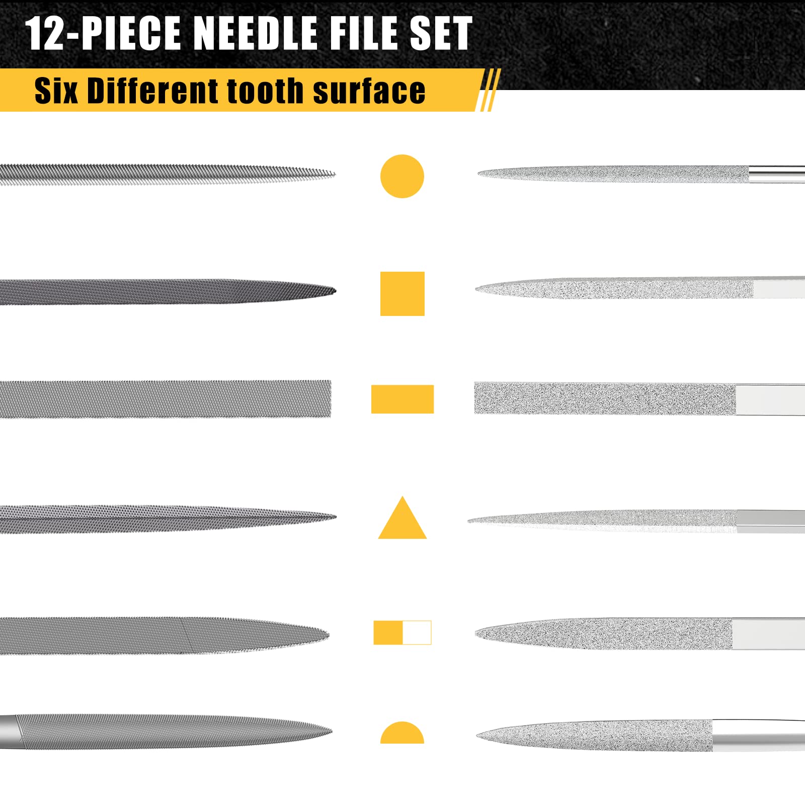 TARIST 12PCS Needle File Set with Tool Bag, Small File Set includes 6pcs Jewlers Files & 6 Steel Files for Metal, Jewlers, Wood, Leather and Plastic