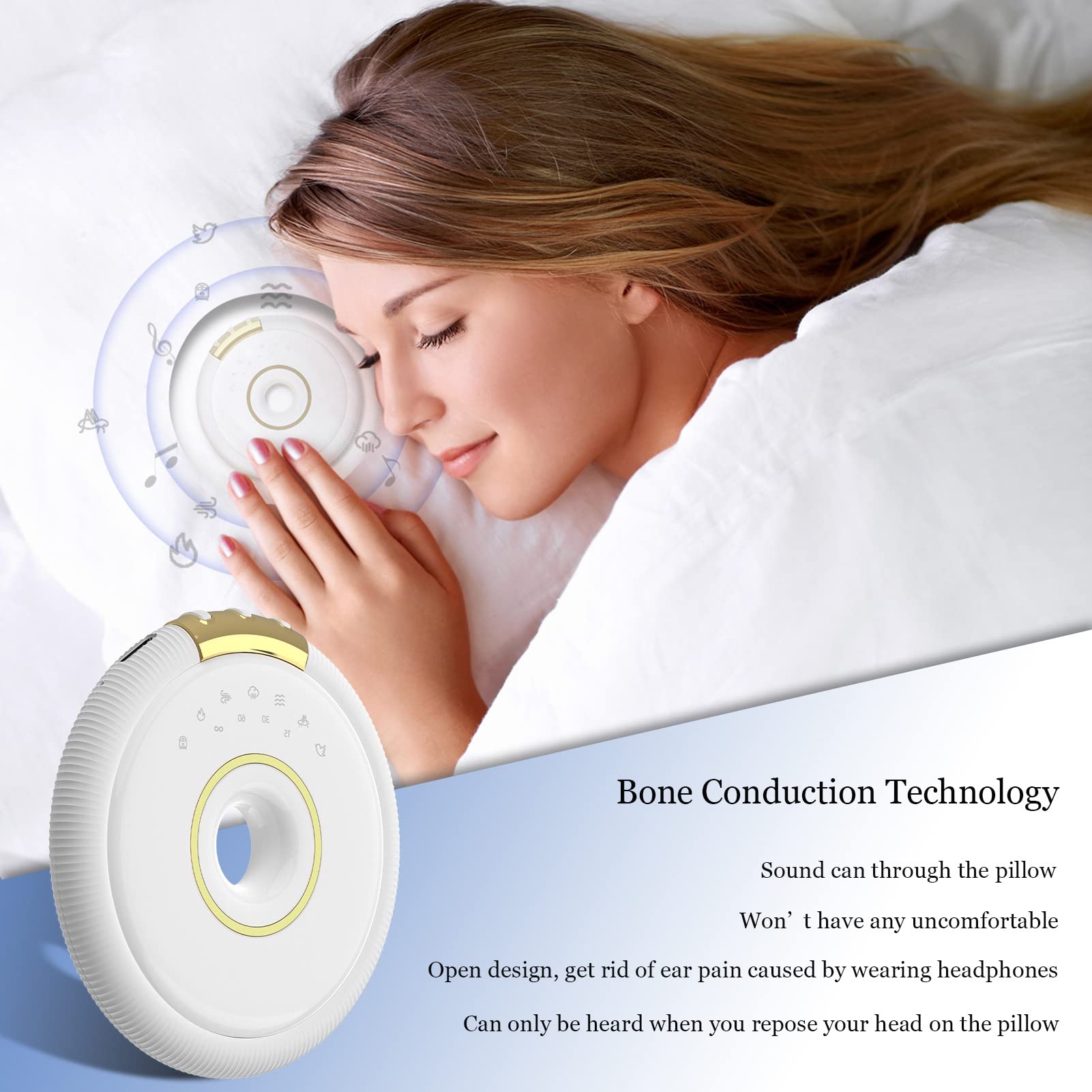 WOFDALY White Noise Machine,Bluetooth Pillow Speaker,Bone Conduction Sound Machine for Sleeping,Portable Sound Machine for Adults and Baby,Rechargeable,Timer,7 Non-looping Sounds for Travel and Gift