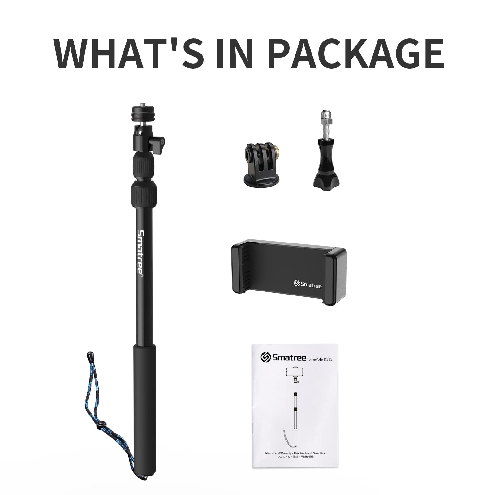 Smatree SmaPole DS1S Extendable Stick Compatible for DJI OM 4 SE/DJI OM 5/DJI OM6/DJI OSMO Action 2/DJI OSMO Action 3/G*Pro 12/11/10/Max/9/8/Cell Phone