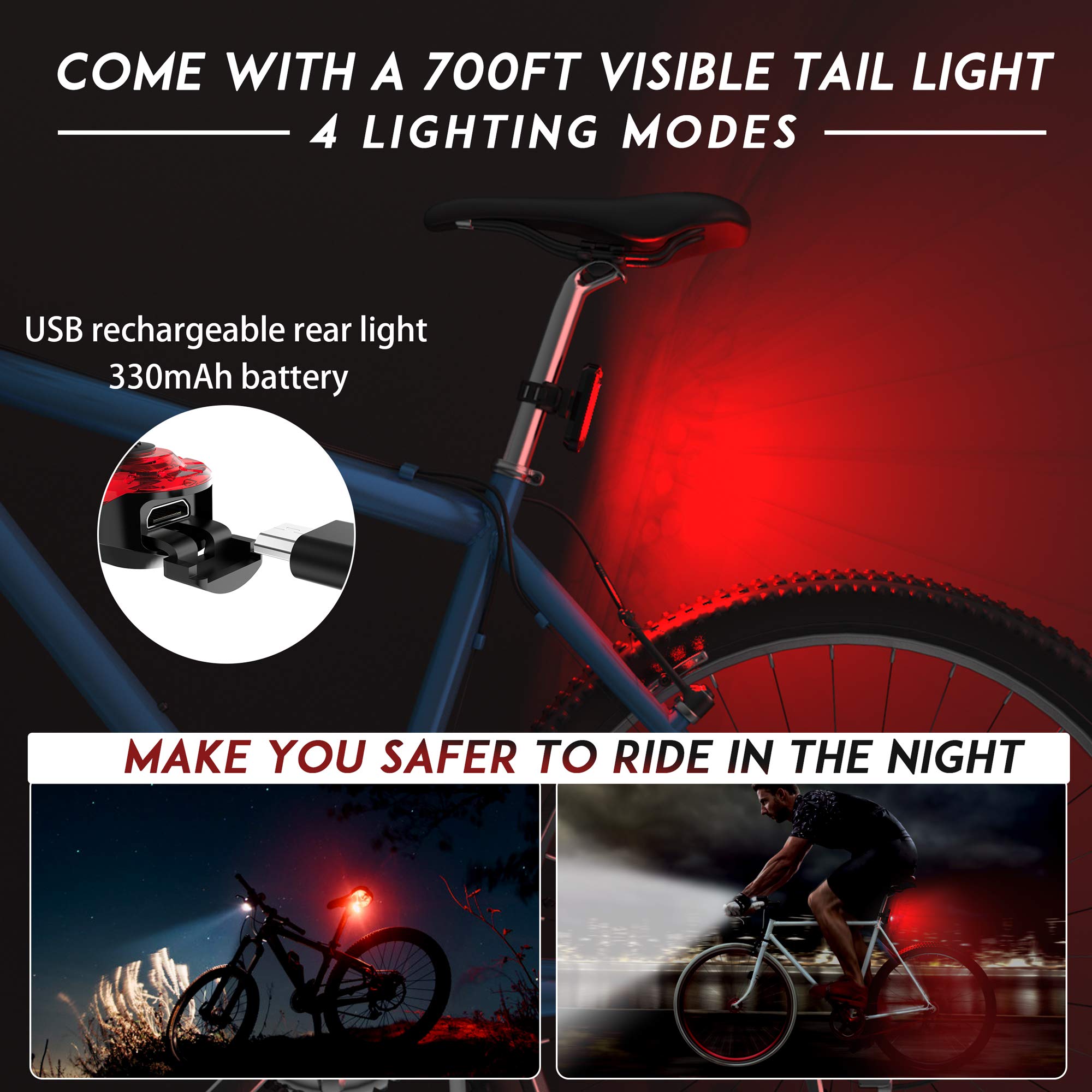Tesecu LED Bike Light USB Rear Bicycle Light 800 Lumen Rechargeable Bike Tail Light and Front Light Set Cycle Headlight with Bicycle Speedometer Odometer Fits All Mountain & Road Bike