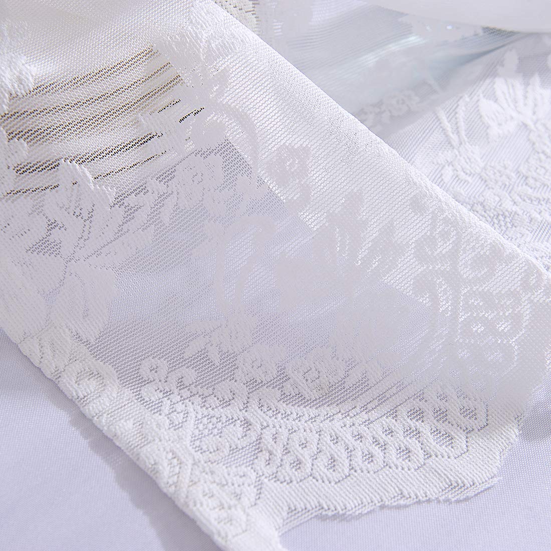 vctops Lace Sheer Kitchen Cafe Curtain Valance Floral Embroidered Rod Pocket Short Curtain for Small Window 1 Piece (51" x 16", White)