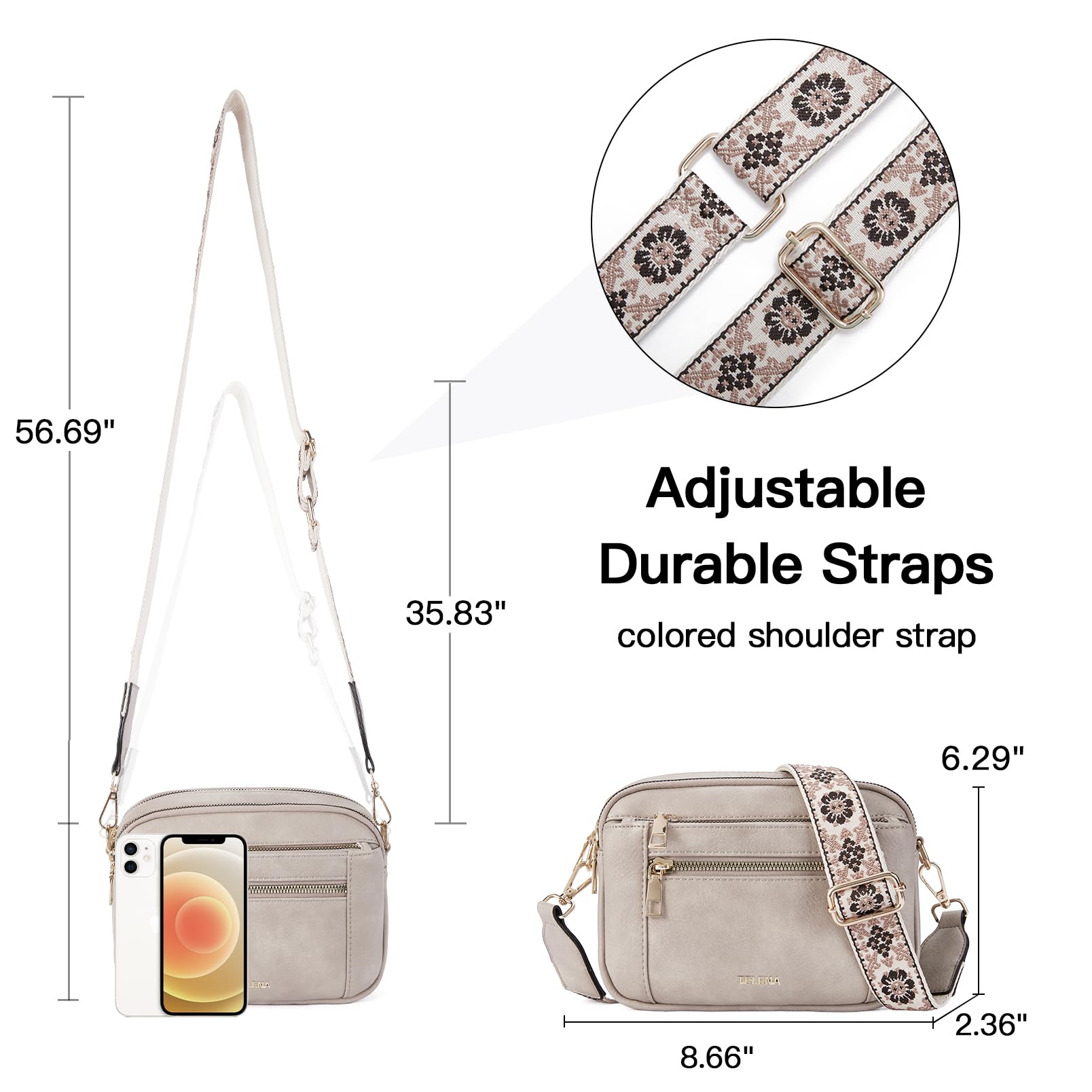 Telena Crossbody Purse for Women Small Crossbody Bags Trendy Vegan Leather with Adjustable Shoulder Strap Grey