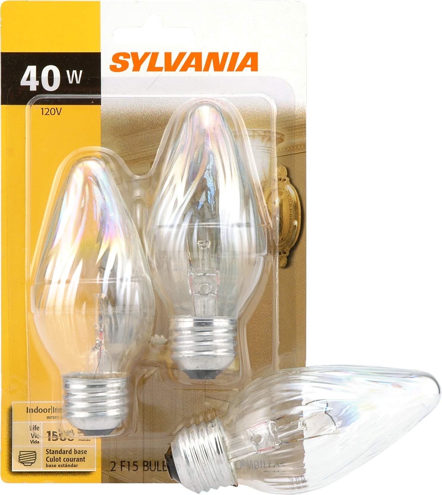 SYLVANIA Incandescent Décor Light Bulb, F15, 40W, Medium Base, 335 Lumens, 2850K, Incandescent, Soft White - 2 Pack (13985)
