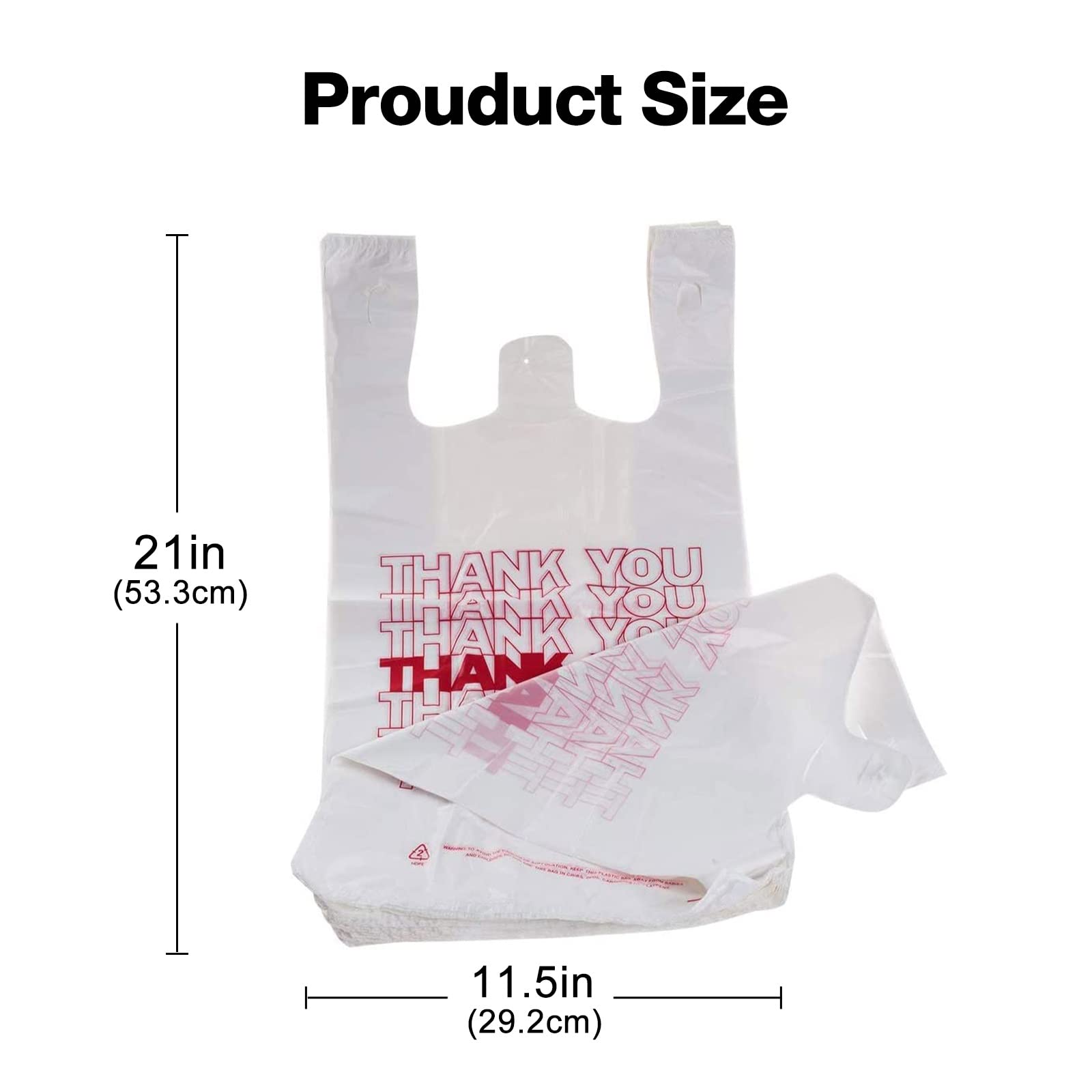 TashiBox Plastic bags with handles,thank you bags,Measures 11.5" X 6.25" X 21", 15mic, 0.6 Mil (400 Count),Reusable and Disposable Grocery Bags