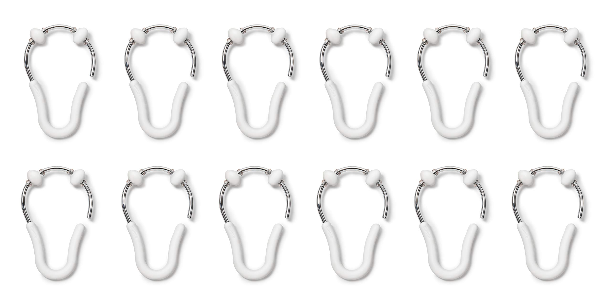 Umbra, White/Chrome Flex Single Shower Rings, Set of 12, 2'' x 3'' (1012687-666)