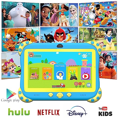 YINOCHE Toddler Tablet for Kids 7 inch Kids Tablet WiFi Kids Tablets 32G Android 10 Tablet for Toddlers Parental Control Children's Tablet with Kids Software Pre-Installed Kid-Proof Case (Blue)