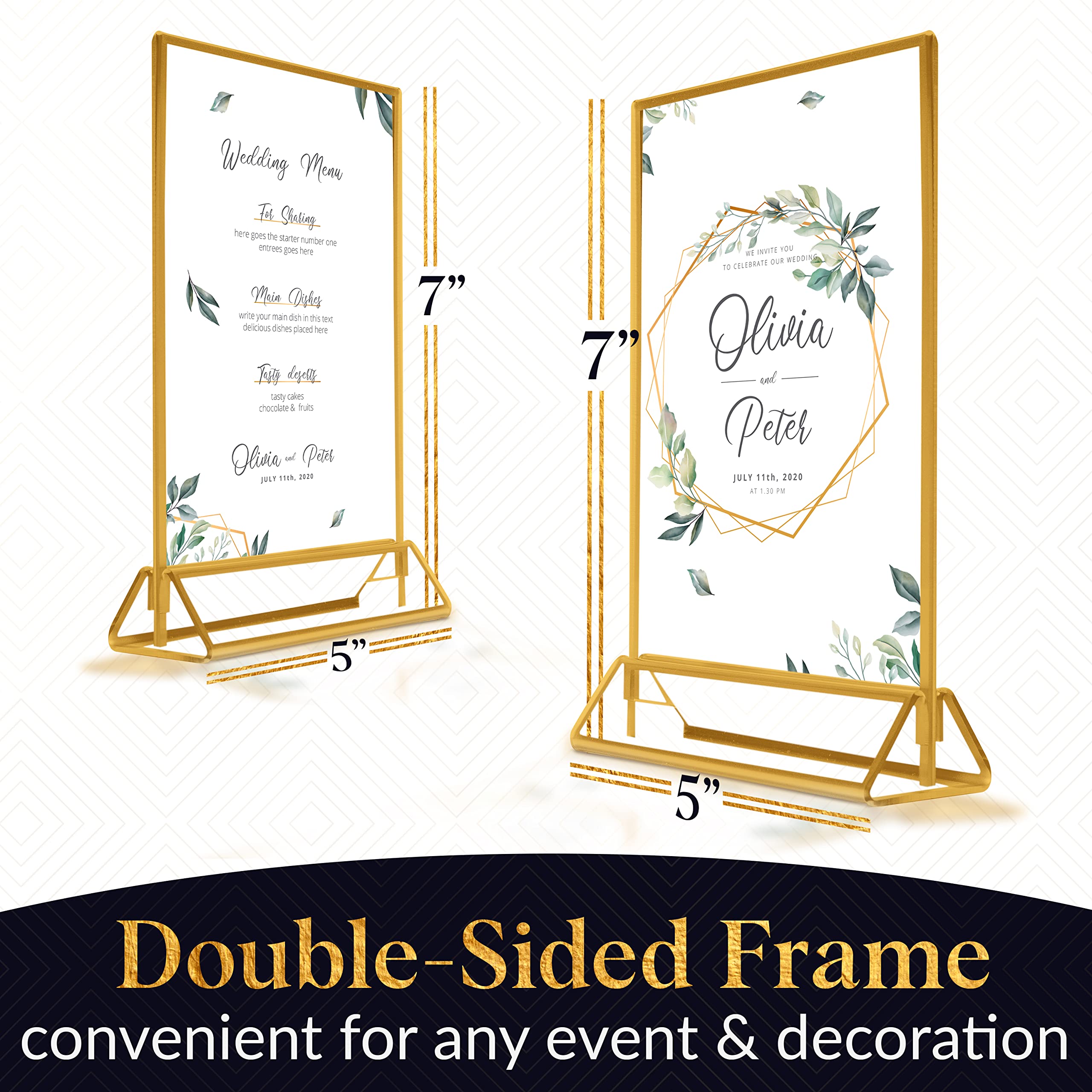 SUPER STAR QUALITY Clear Acrylic 2 Sided Frames with Gold Borders and Vertical Stand | Ideal for Wedding Table Number Holder, Double Sided Sign, Clear Photos, Menu Holders