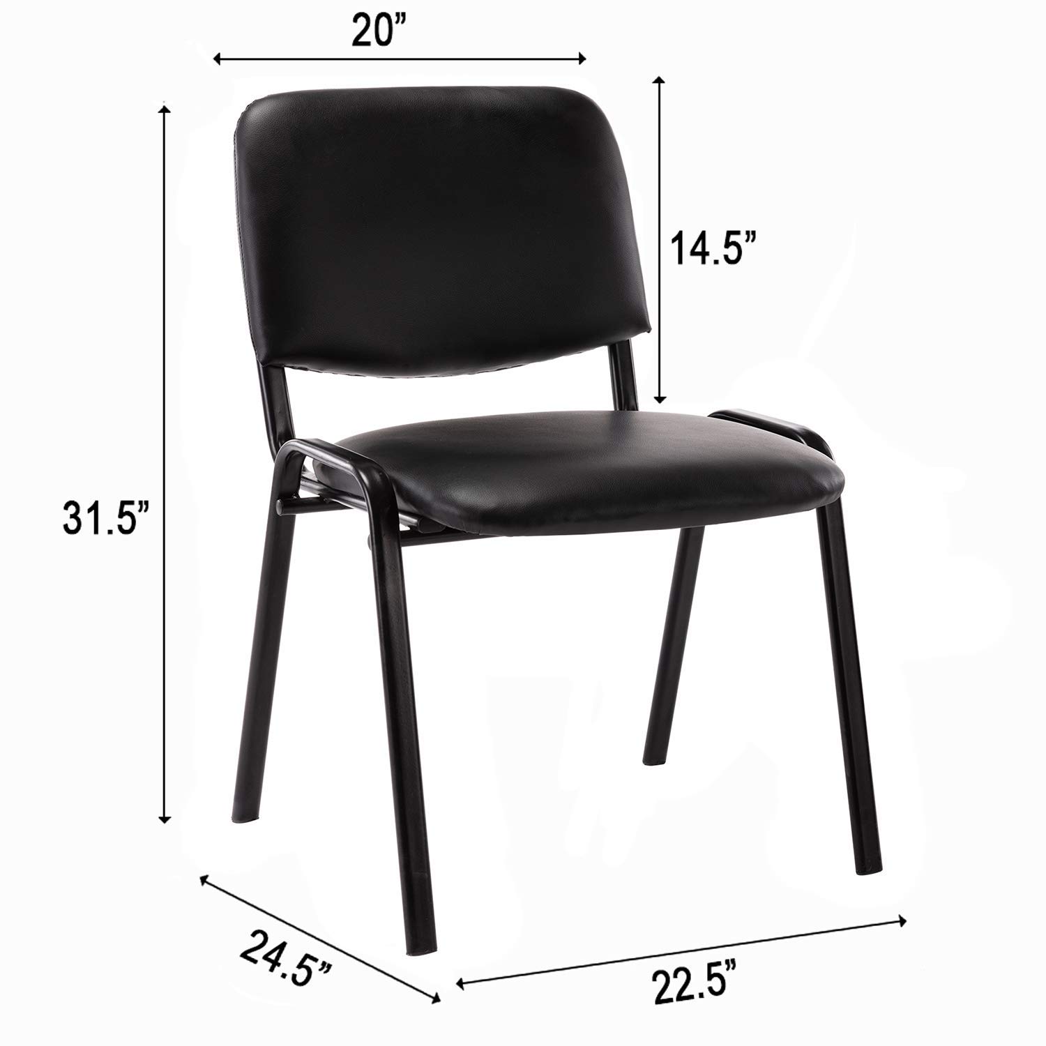 Waiting Room Chairs Stackable Conference Room Chairs No Wheels Office Guest Chair No Arms Reception Chairs for School Breakroom Banquet Church Lobby (Leather-Cushion,Black,5PCS)