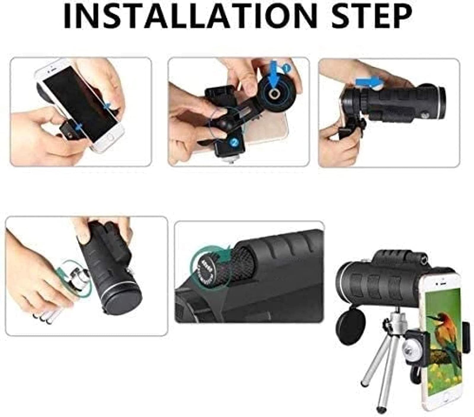Telescope 40X60 High Performance HD Monocular with Smartphone Holder and Tripod Waterproof Monocular with Durable and Clear FMC BAK4 Prism Dual Focus
