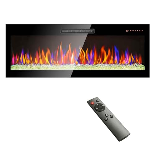 YardGo 50'' Electric Fireplace Recessed and Wall Mounted, 1400W Inserts Electric Heater with 11 temperatures, Remote Control with Timer,Touch Screen, Adjustable 16Flame Colors and 5 Speeds