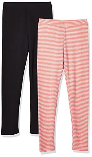 Spotted Zebra Girls' Cozy Fleece Leggings, Pack of 2, Black/Peach, Medium