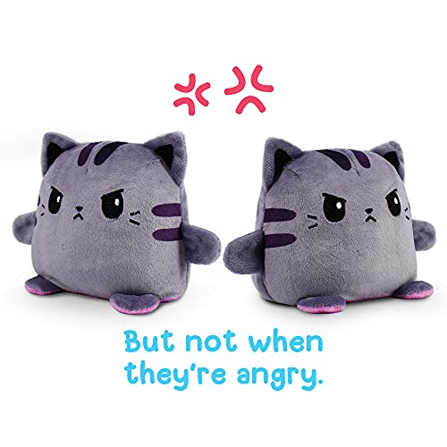 TeeTurtle | Plushmates | Cat + Kittencorn | Rainbow + Gray | Happy + Angry | The Reversible Plush That Hold Hands! 5 inch