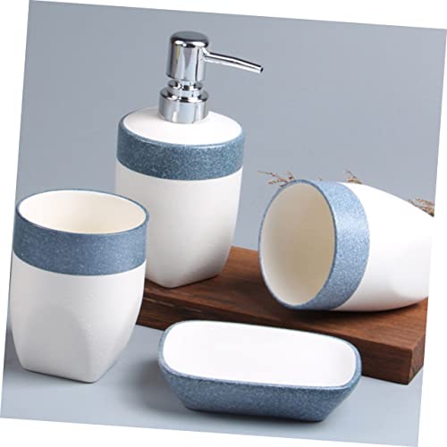 STOBAZA 1set Bathroom Four Piece Set Liquid Containers Compose Containers Portable Bath Liquid Pump Dispenser Bath Tray Bathroom Bath Accessories Soap Toothbrush Lotion Ceramics