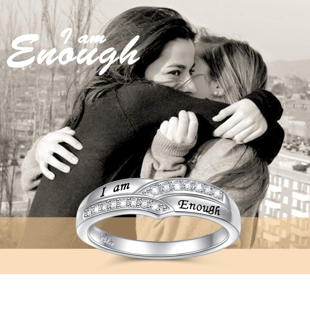 YinShan 925 Sterling Silver I am Enough CZ Thumb Adjustable Rings for Women Wrap Ring Size 8