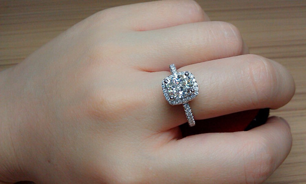 TenFit Jewelry 3 Carat VVS1 Simulated Diamond Engagement ring for Women silver Wedding Jewelry, Size:7