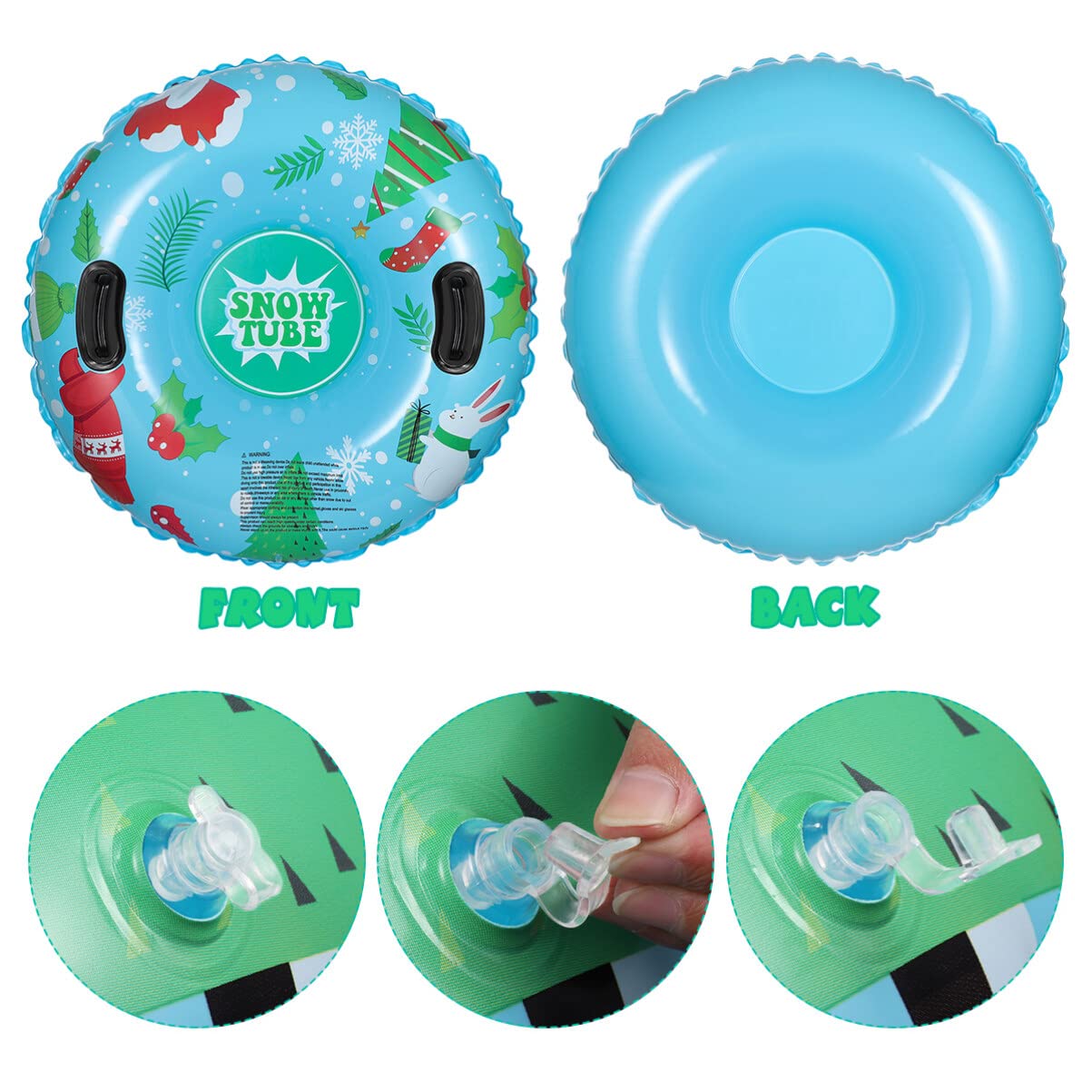 Toyvian Winter Snow Tube Inflatable Sled Snow Ring with 2 Smooth Safety Hhandles for Kids and Adults