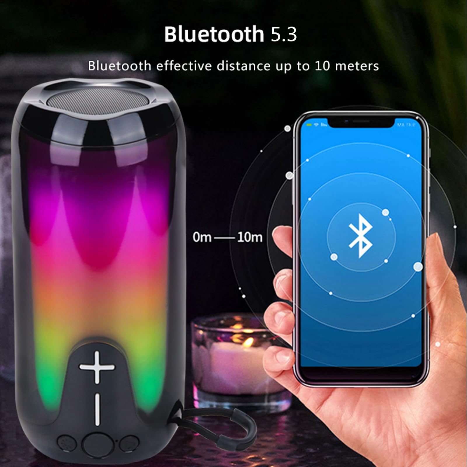 TGUCITESEN Bluetooth Wireless Speaker LED Color Light Speaker Outdoor Speaker Subwoofer Wireless Speaker Bluetooth 5.3 TWS/TF Card/USB/AUX, for Party, Camping, Outdoor, etc. (Black)