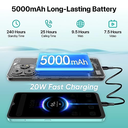 UMIDIGI A15 Cell Phones 16(8+8)G+256G, Android 13 Mobile Phone, 64MP Main Camera Octa Core Smartphone Unlocked 6.7β HD+ Full-View Waterdrop Screen, 5000mAh Battery 20W Fast Charging, 4G Dual SIM, NFC