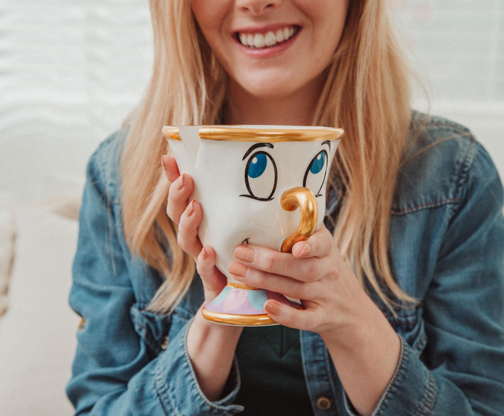 Silver Buffalo Disney Beauty and the Beast Chip Gold Metallic Trim Ceramic 3D Sculpted Mug, 20 Ounces