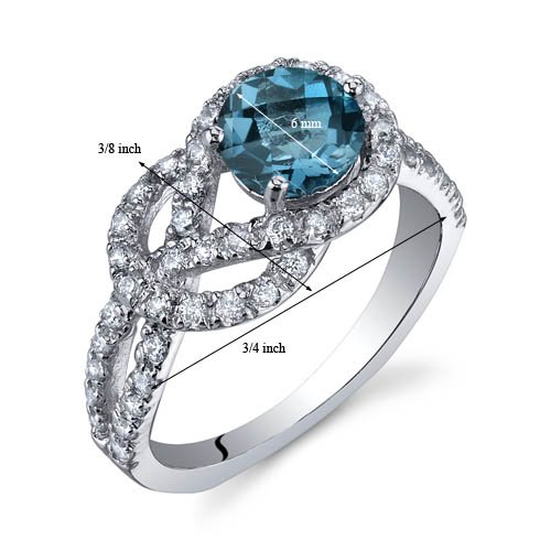 PEORA London Blue Topaz Ring in Sterling Silver, Infinity Knot Design, Natural Gemstone, Round Shape, 6mm, 1.00 Carat, Comfort Fit, Size 8
