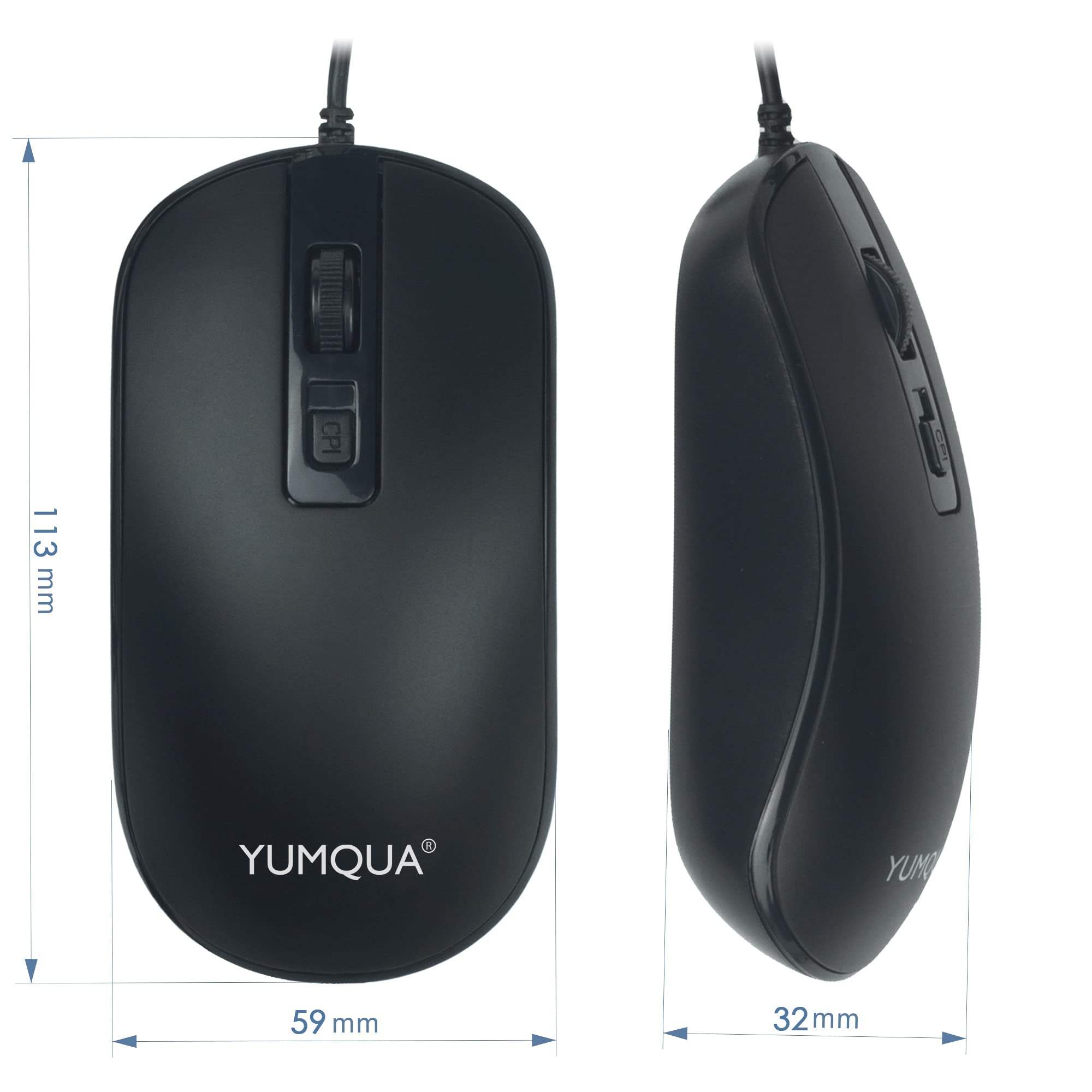 Wired Keyboard and Mouse Combo, YUMQUA Slim Corded USB Keyboard and Mouse Combo for Windows Laptop PC Desktop Computer Notebook, Black