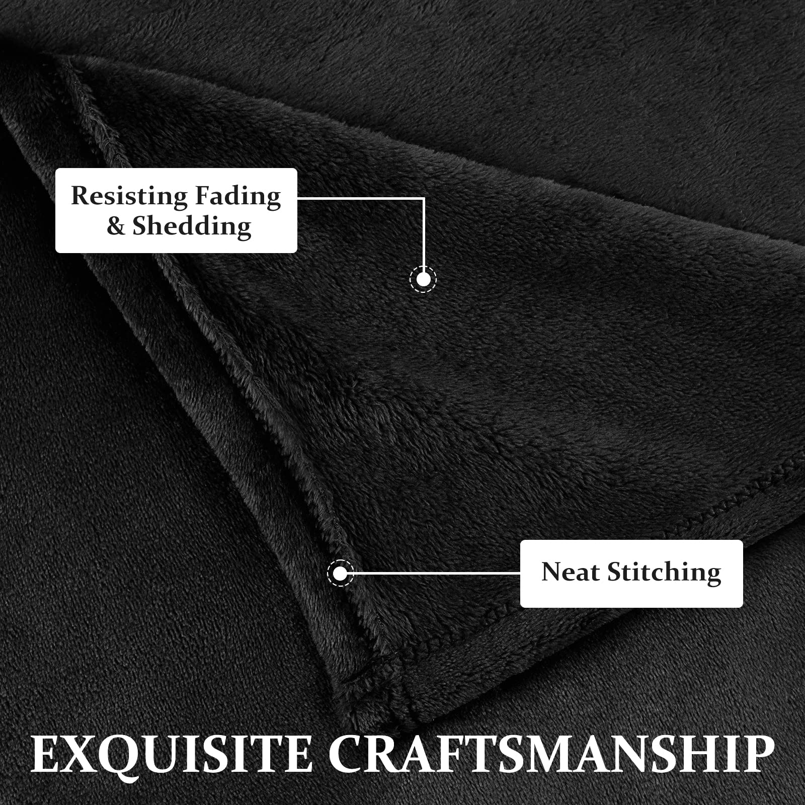 Yastouay Fleece Throw Blanket, Super Soft Lightweight Cozy Luxury Flannel Bed Blanket, Fluffy Plush Couch Blanket Throw for All Seasons (Black, 90x90 inches)