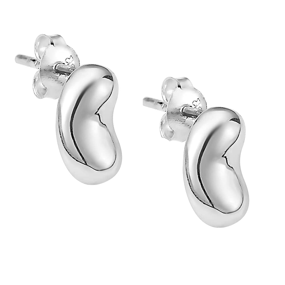 Ritastephens Sterling Silver Small Shiny Kidney Bean Stud Post Earrings