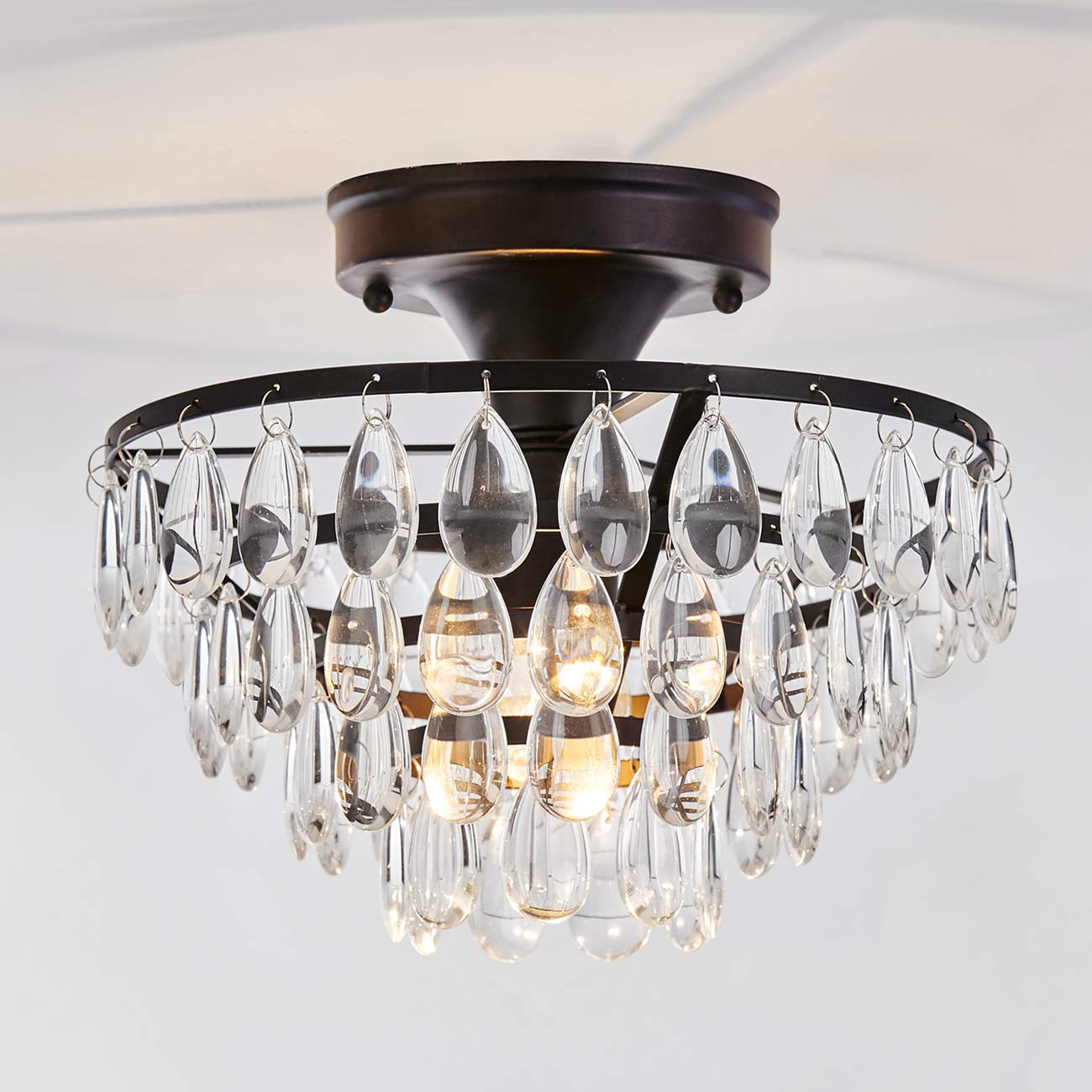 Tayanuc Black Semi Flush Mount Mini Ceiling Lighting Chandelier Fixture, Ceiling Light Fixture for Bathroom Bedroom Hallway Foyer Closet