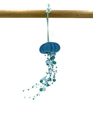 Tropical Blue Turquoise Sea Urchin Jellyfish Christmas Ornament, Beach Theme Holiday Decorations