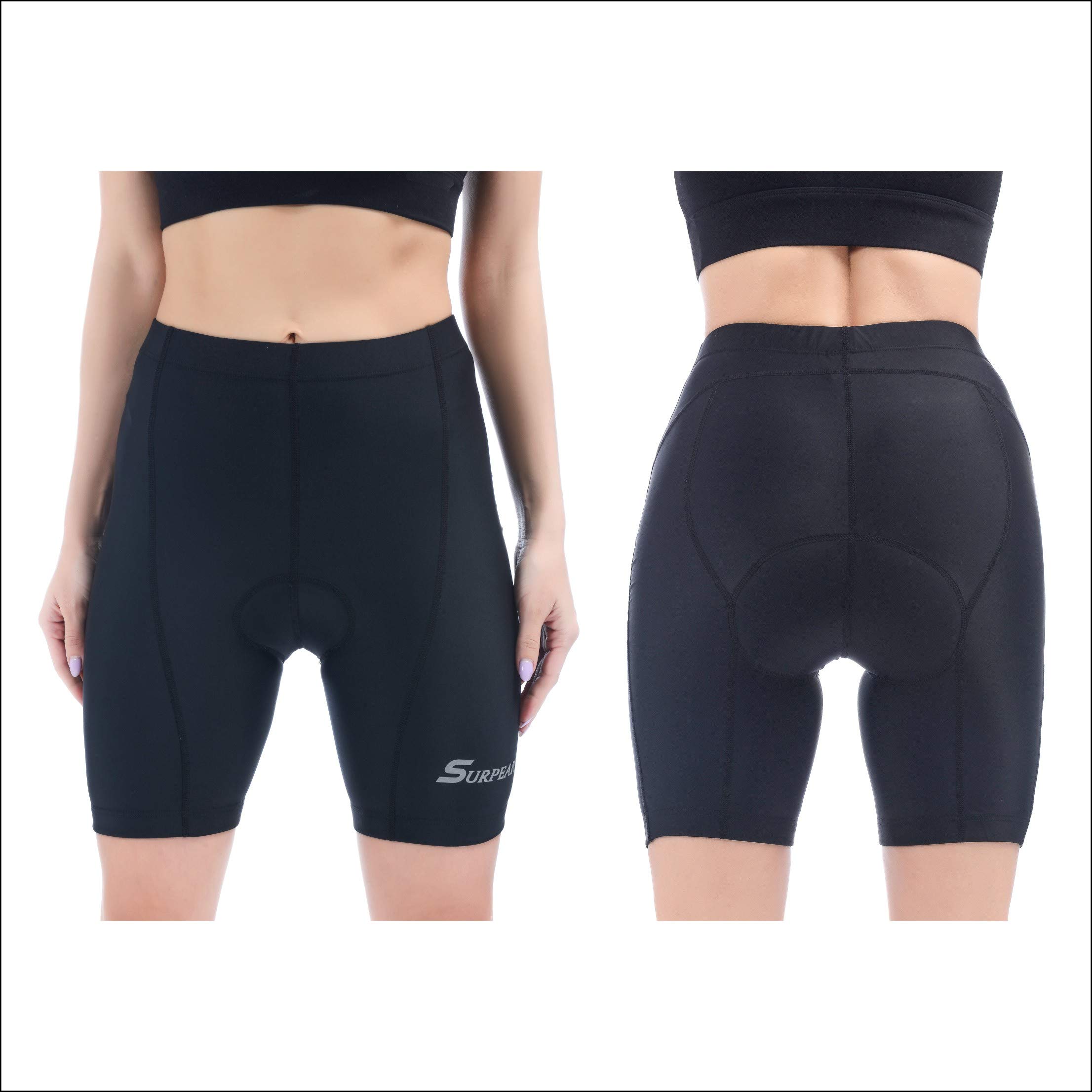 Women Cycling Bike Shorts Padded - Breathable Bicycle Riding Tight Shorts with 3D Pad (Large) Black