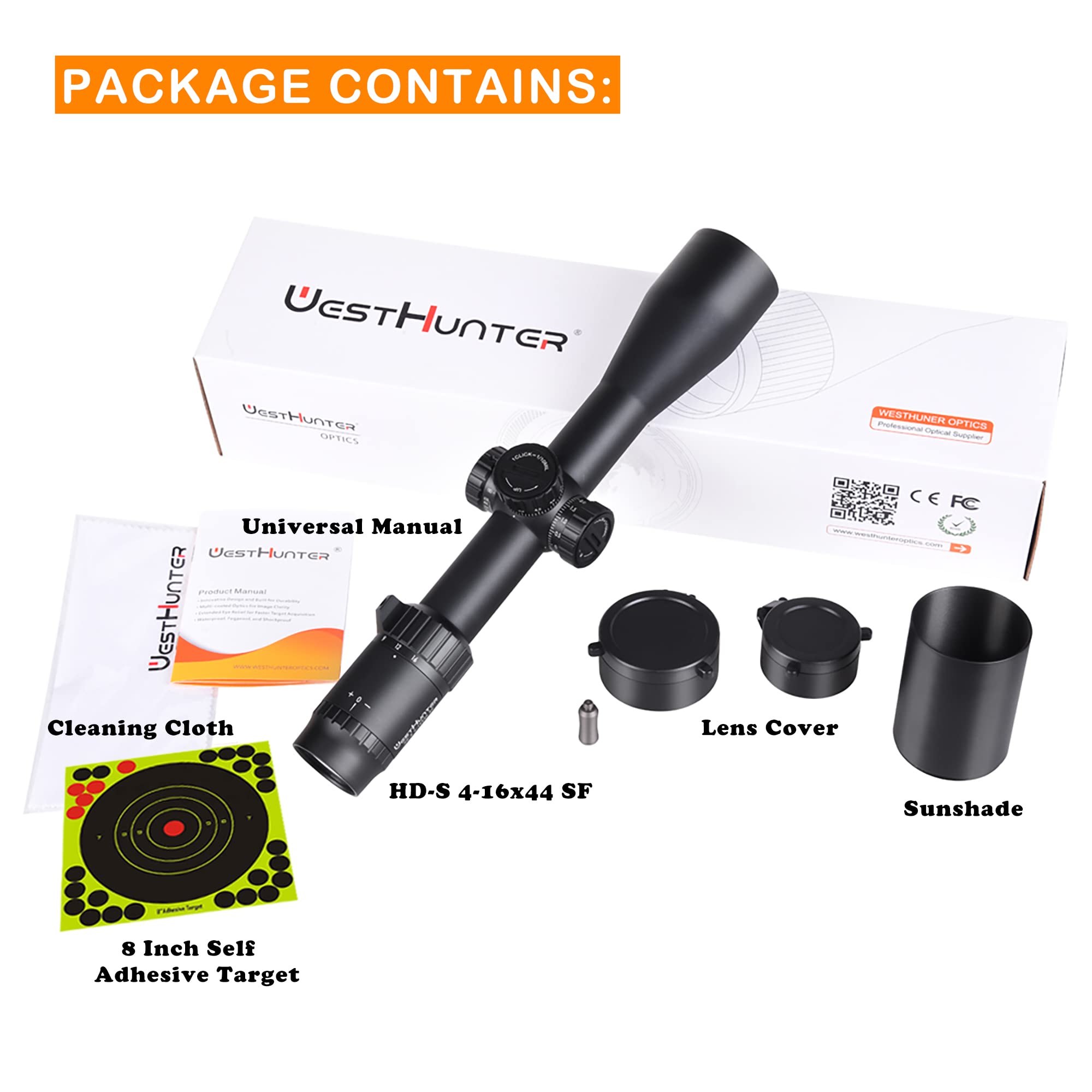WestHunter Optics HD-S 4-16x44 SF Riflescopes, 30mm Tube Second Focal Plane Tactical Precision 1/10 MIL Shooting Scope | Black, Only Optics & Basic Accessories