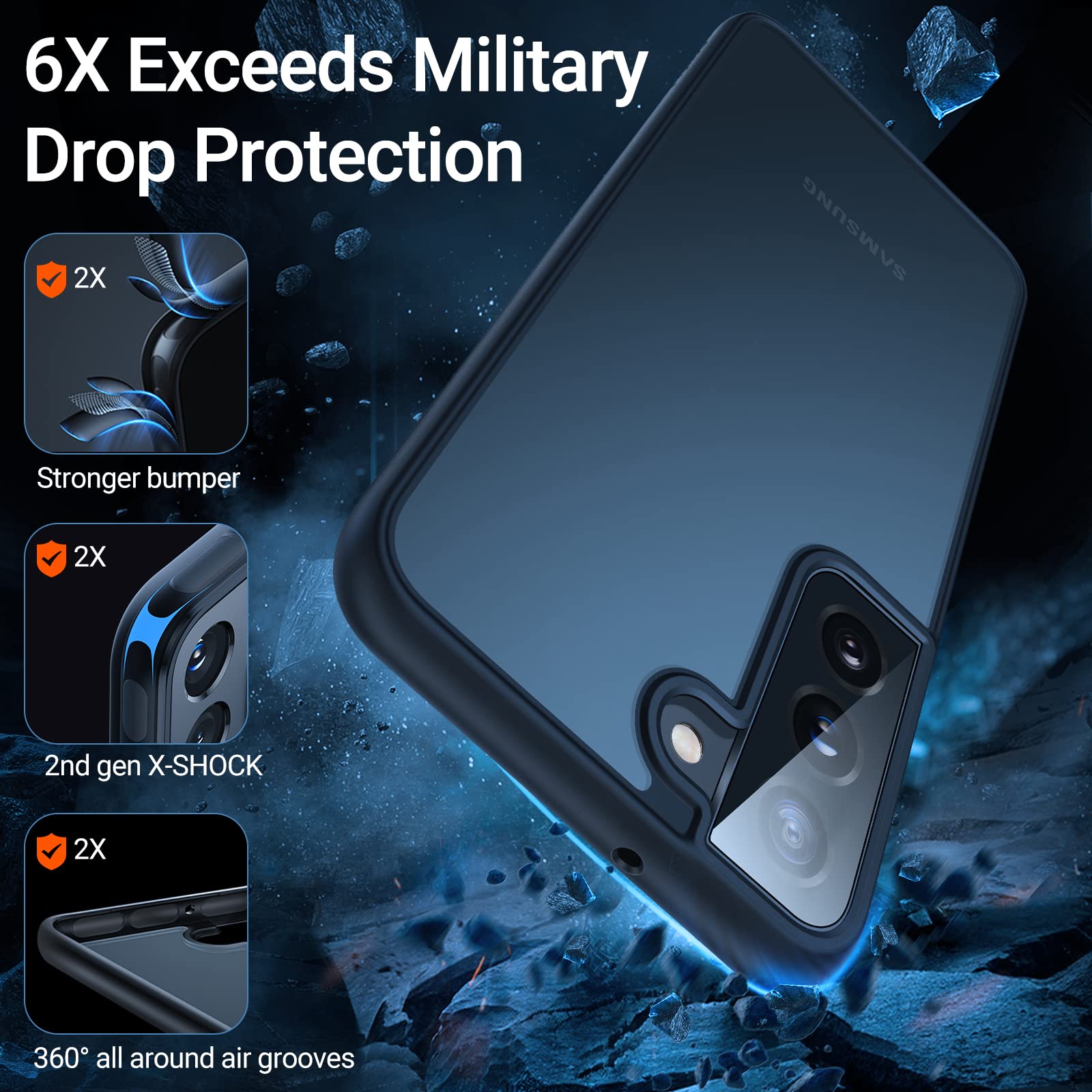 TORRAS Shockproof Galaxy S22 Plus Case, Military Grade Drop Tested, Translucent Matte, Slim Protective, 5G Guardian, Black