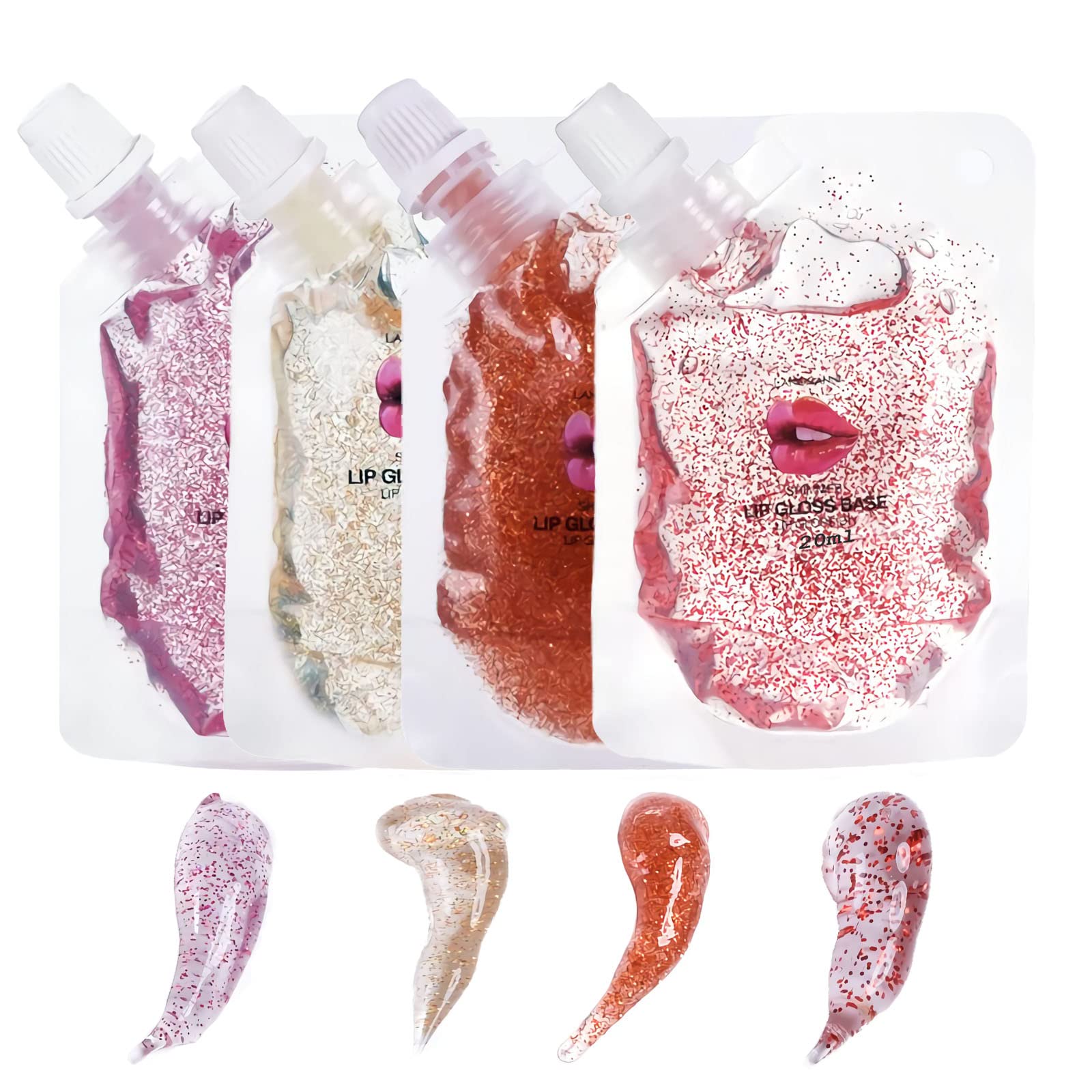 Sumeitang 4 Color Glitter Lip Gloss Base Kit, Moisturize Lip Gloss Base Oil Material Lip Makeup Primers for DIY Handmade Making Lip Balms and Lipgloss Set(4 Pack x 20ML)