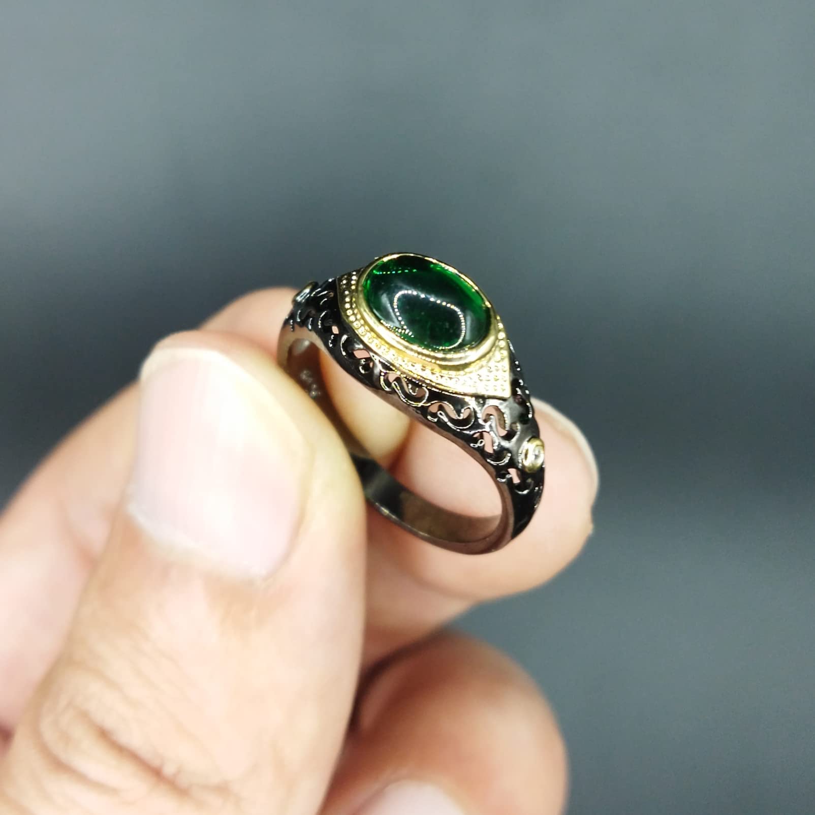 Women's Rings Egg Shape Chrysoprase Rings Natural Emerald Rings Gemstone Rings for Men Women Boys Girls (10)