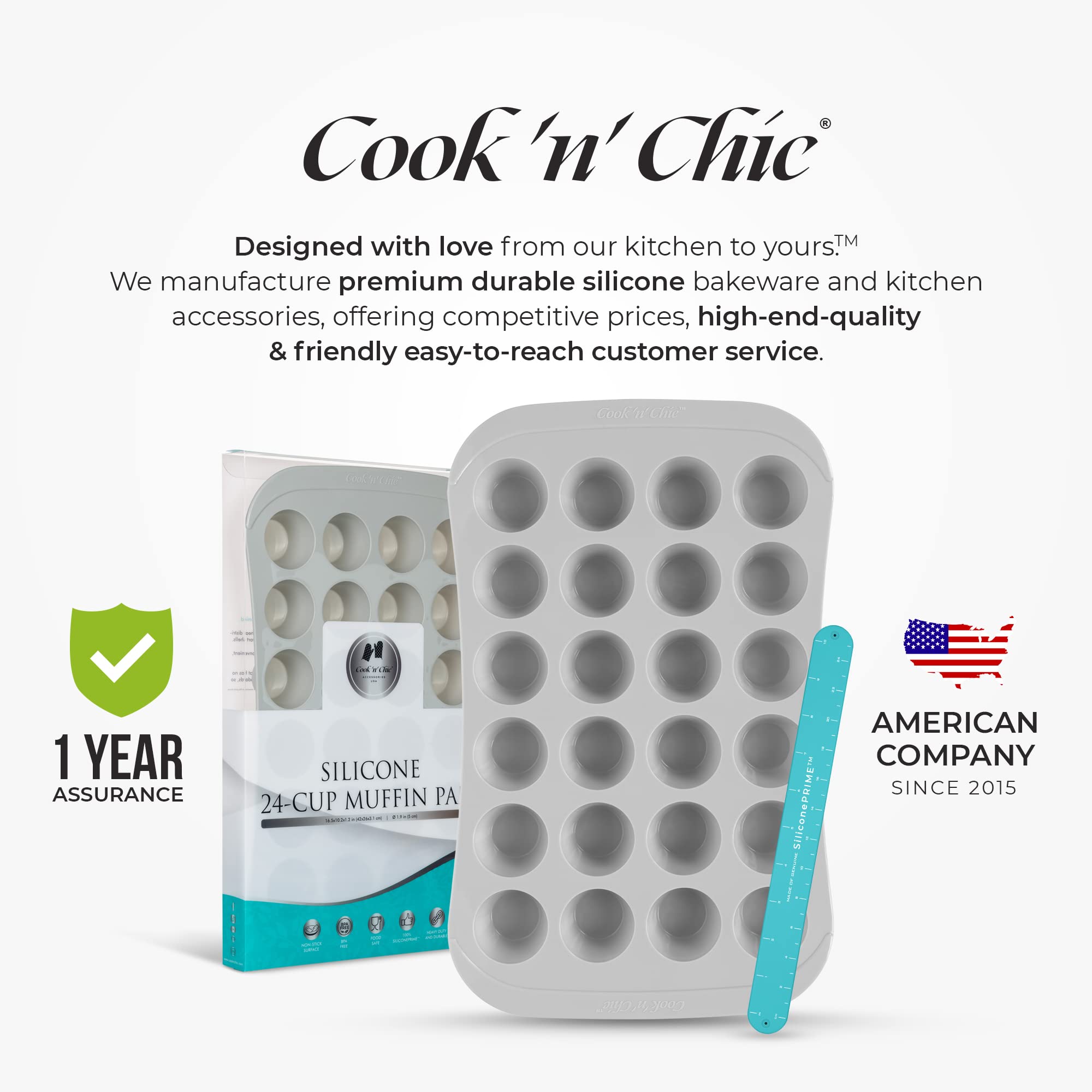 Silicone Muffin Pan - Non-Stick Oven Dish - Professional Baking Mould - Multi-Purpose Cupcakes Tart Shells Mini Cheesecakes - BPA Free - Dishwasher Freezer Safe - Quick Release (24-Cup) by Cook'n'Chic