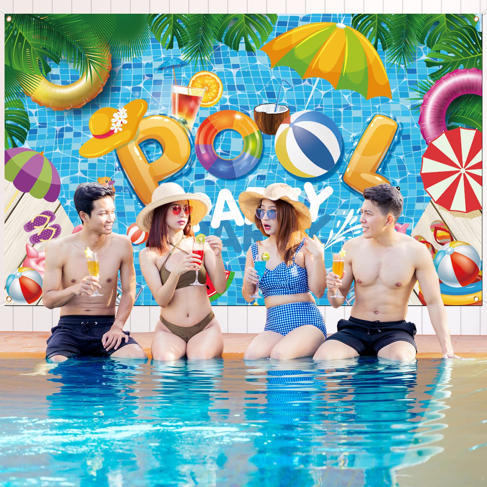 Summer Beach Party Decorations, Pool Banner Backdrop for Kids Summer Pool Party Decorations Supplies, 72x43 inch