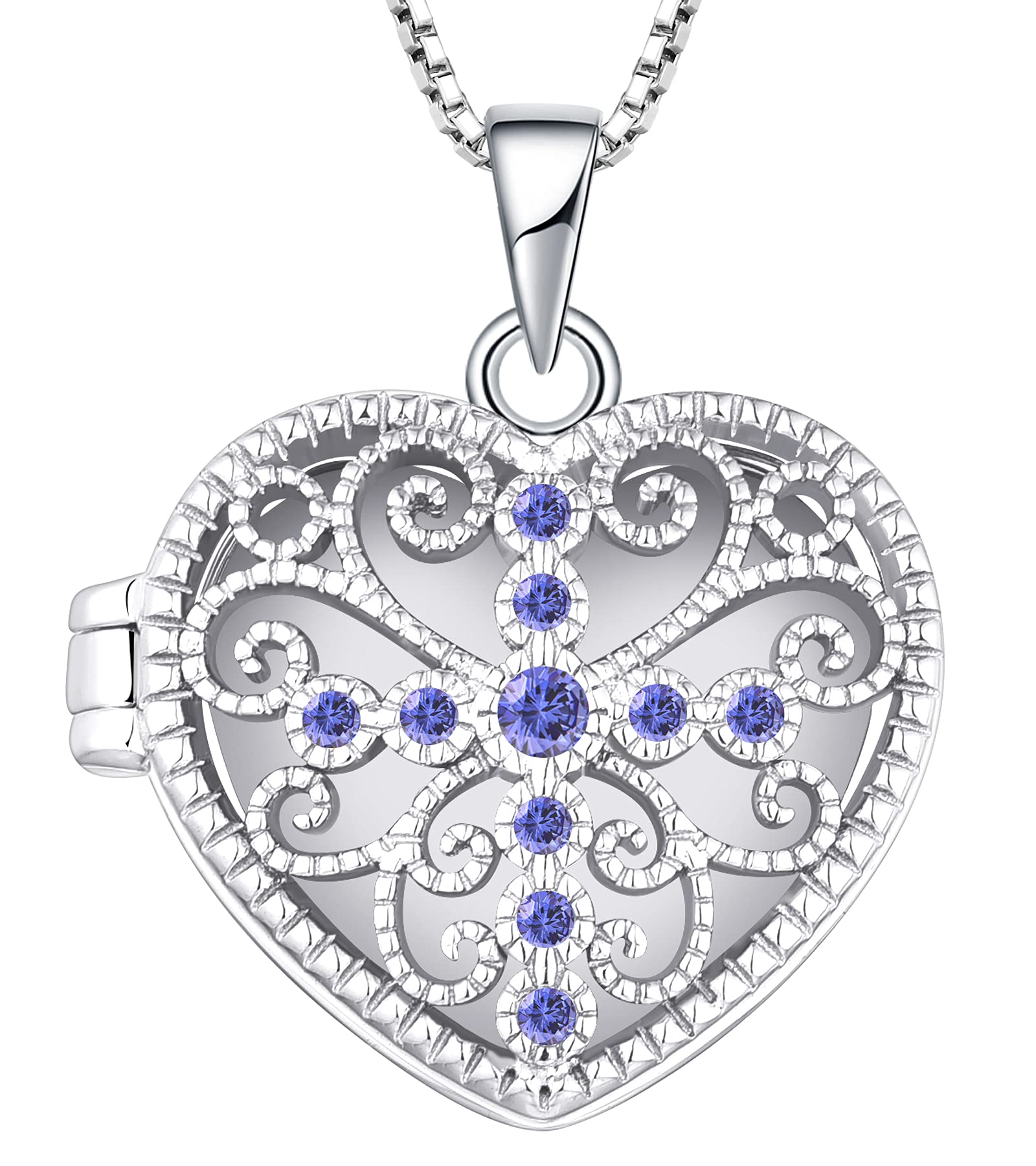 YL Cross Locket Necklace Sterling Silver Heart Pendant Created Tanzanite Filigree Jewelry for Women