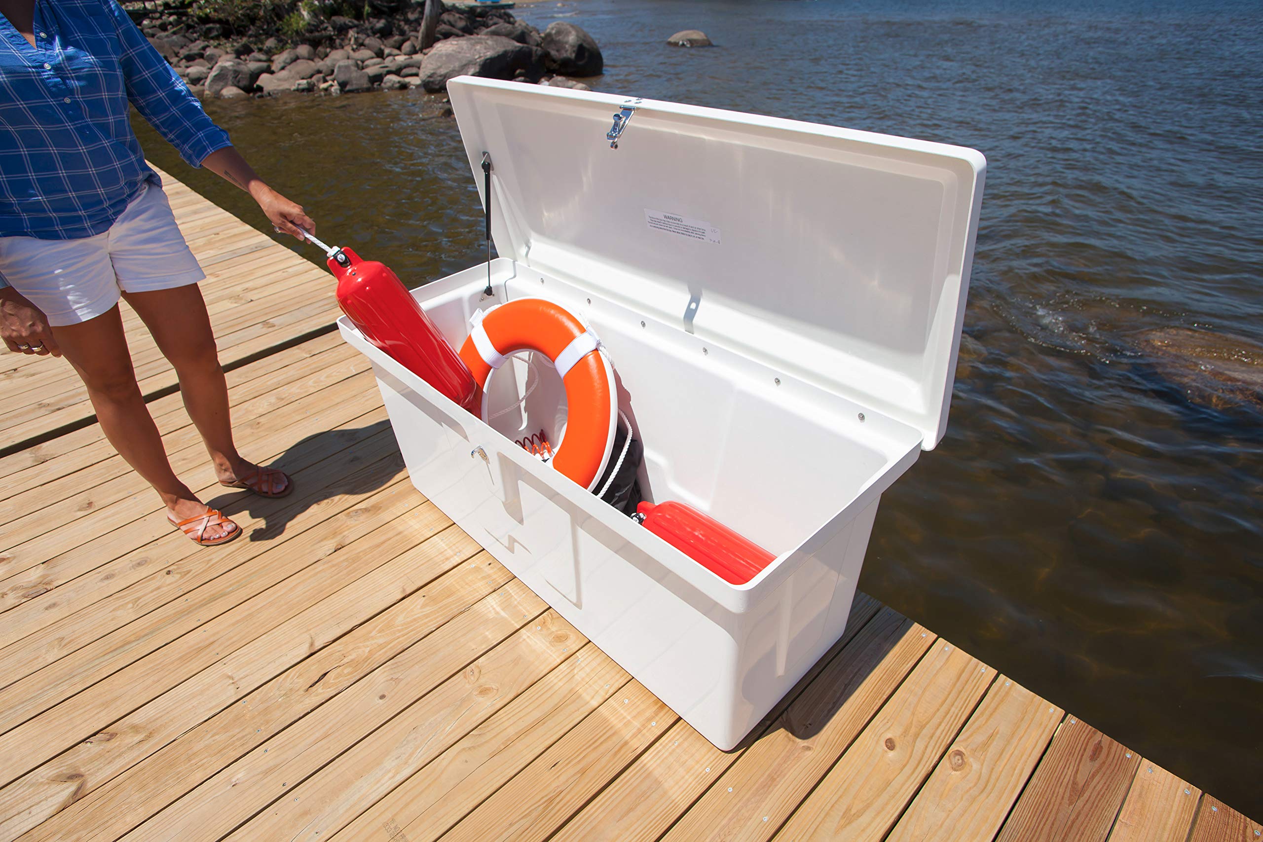 Taylor Made Stow 'N Go Fiberglass Dock Box with Top Seat - Large (29H x 72"W x 29"D) β Durable and Secure Storage for Boat Accessories - UV Gelcoat Finish - Stainless Steel Latch β 2020108645